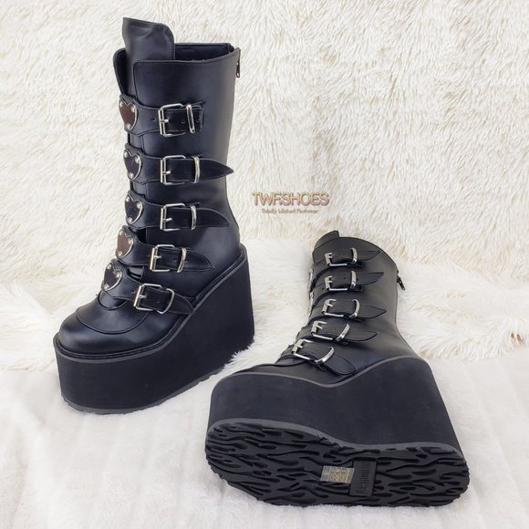 Demonia | Shoes | Black Goth Rave Boots Heart Plate Straps | Poshmark